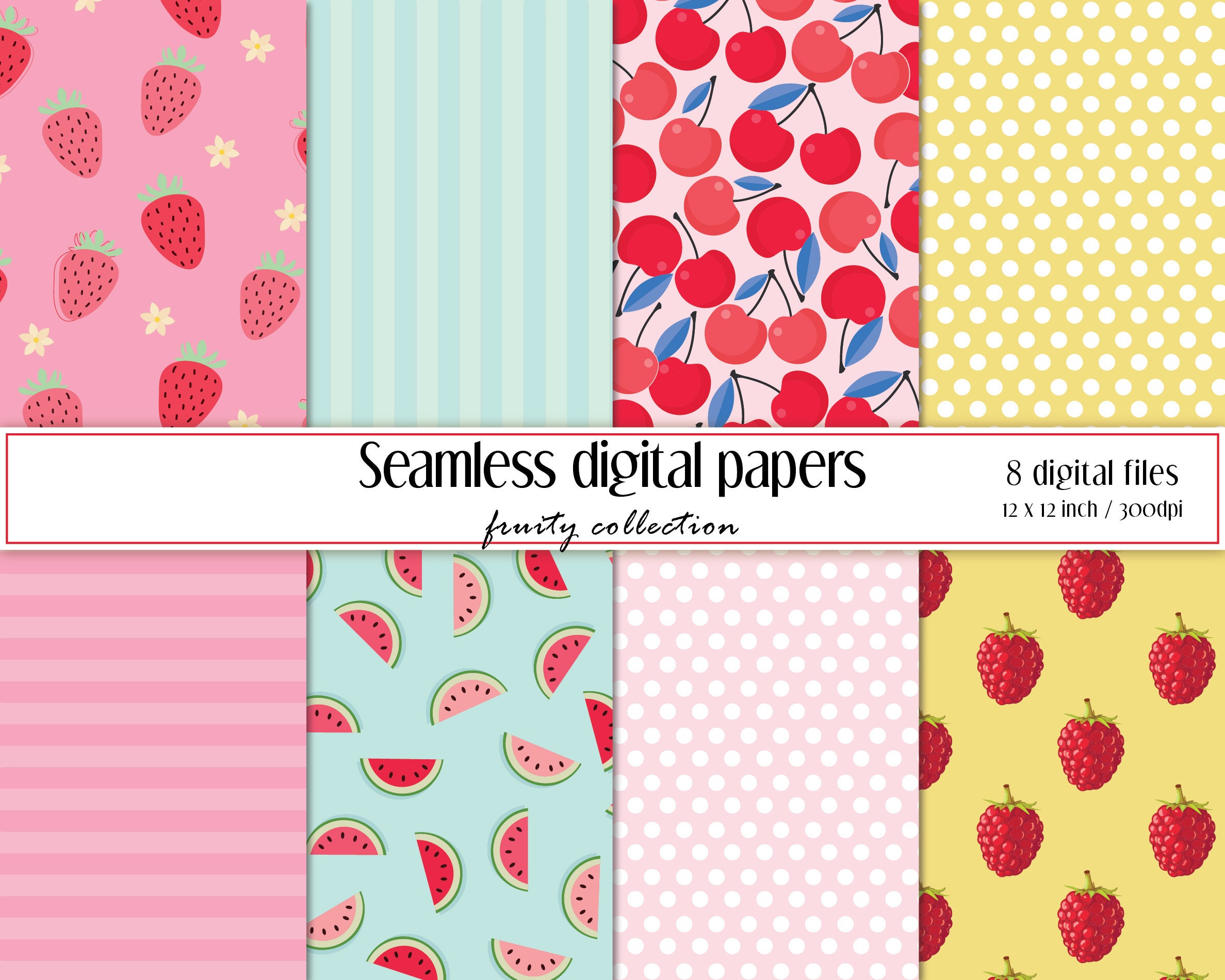 Fruit Digital Paper Sets Food Background Spring Summer Scrapbook Paper ...