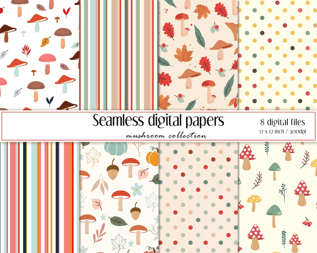 Mushroom Digital Paper Sets Woodland Background Forest Scrapbook Paper ...
