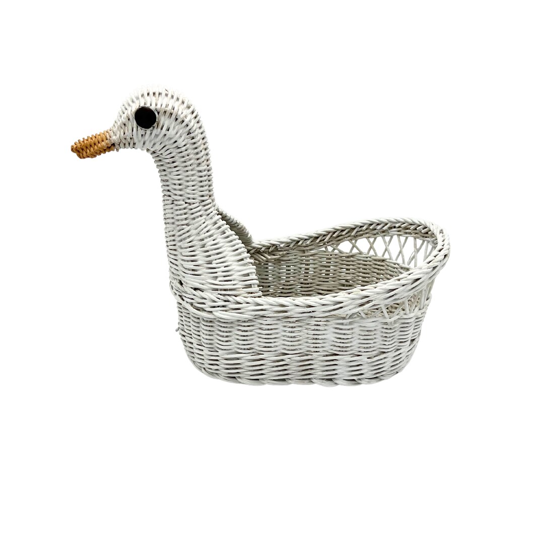 Vintage White Duck Wicker Basket - Etsy