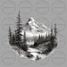 Vintage Monotone Sketch Mountain Forest River Digital Download - Etsy