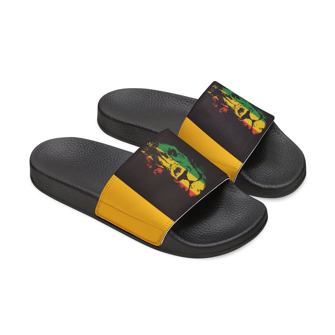 Lion Reggae Jamacia Rasta Men's PU Slide Sandals - Etsy