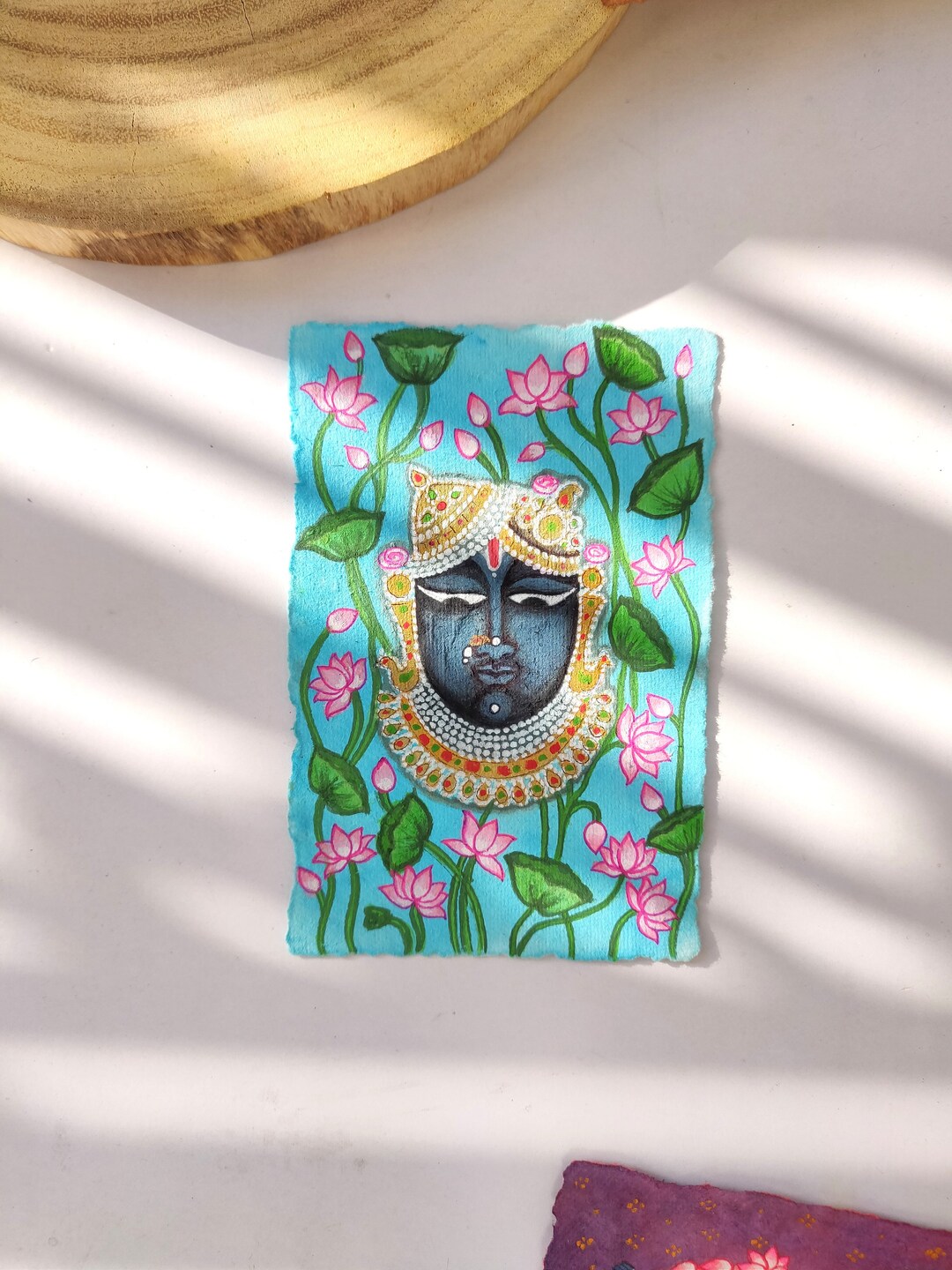 Shrinathji Kamal Talai Painting Using Gouache on Handmade Paper - Etsy