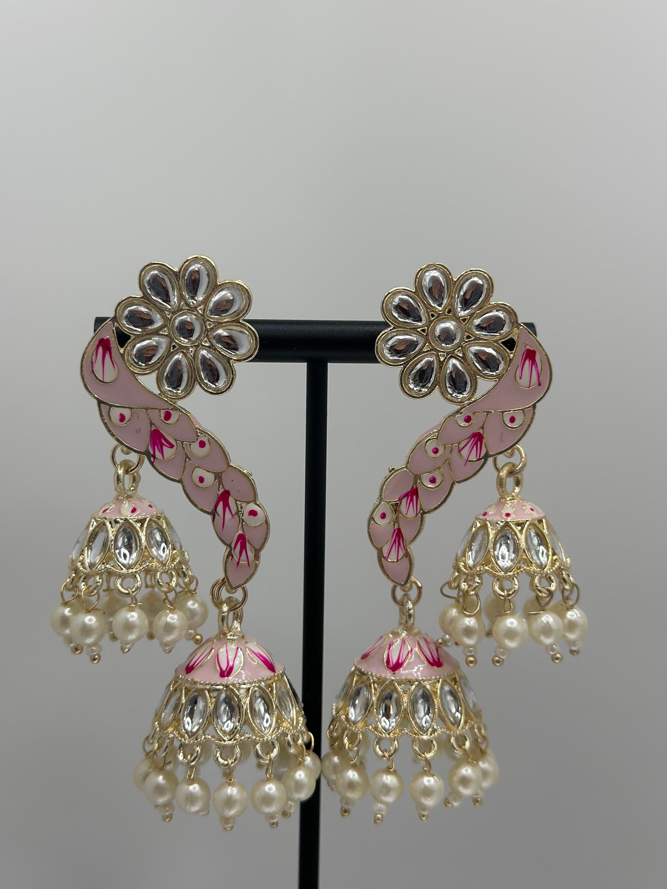 Indian Traditional Kundan Jhumka Silver Oxidized Peacock Jhumka Tassel ...