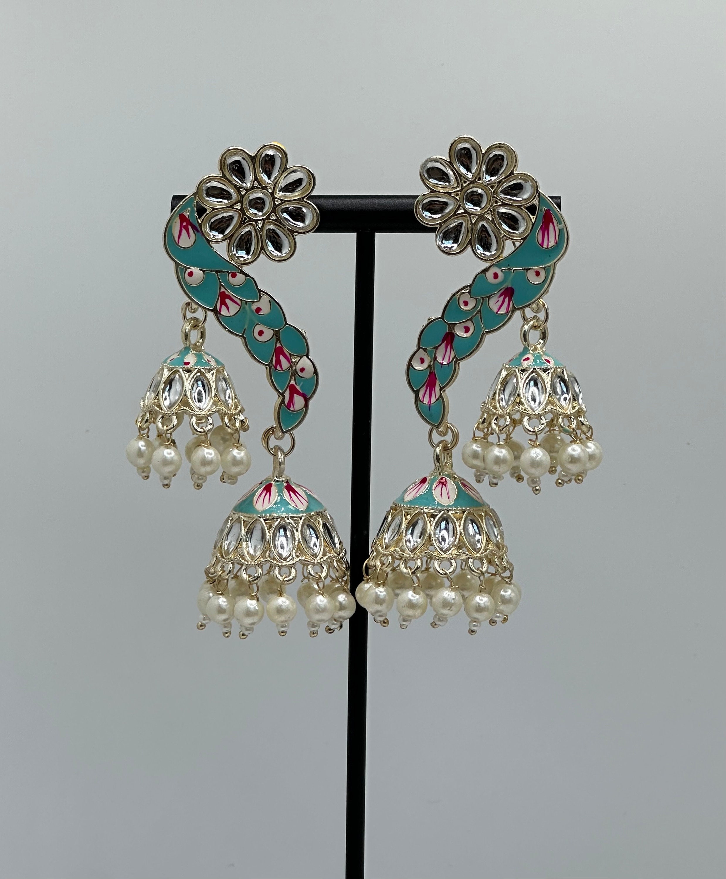 Indian Traditional Kundan Jhumka Silver Oxidized Peacock Jhumka Tassel ...