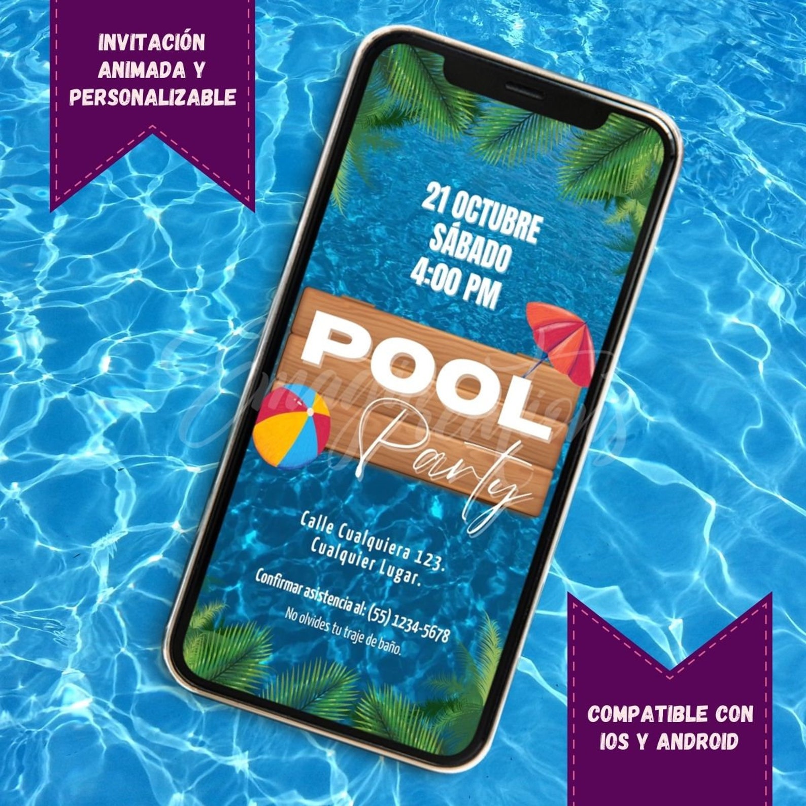 Invitación Fiesta En La Piscina Para Cumpleaños En Formato Digital ...