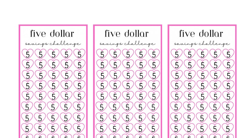 Low Income Savings Challenge, Five Dollar Money Saving Printable, Cash ...