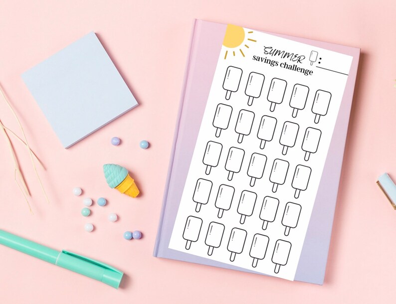 Summer Savings Tracker Ice Cream | A6 Savings Challenge | Money Saving ...