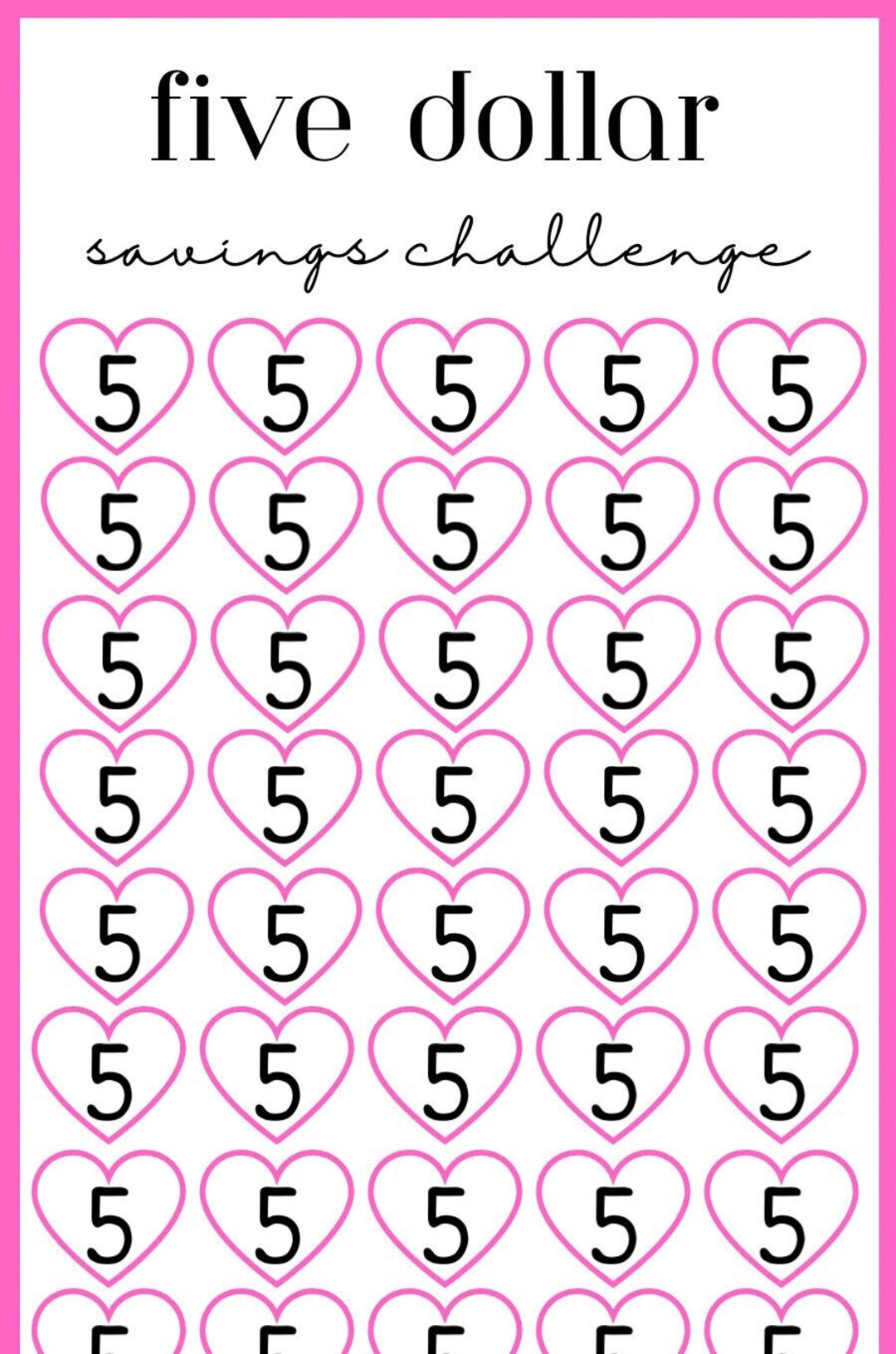 Low Income Savings Challenge, Five Dollar Money Saving Printable, Cash ...