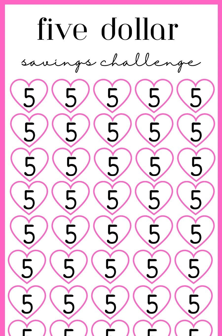 Low Income Savings Challenge, Five Dollar Money Saving Printable, Cash ...