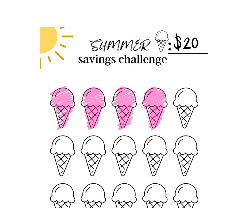 Summer Savings Tracker Ice Cream | A6 Savings Challenge | Money Saving ...