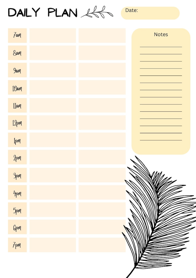 Daily Plan (7am-7pm) Pdf Printable - Etsy