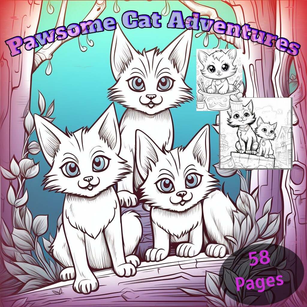 Cat Coloring Book 58 Pages Fun Coloring Pages for Kids Instant Download ...