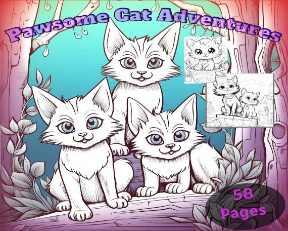Cat Coloring Book 58 Pages Fun Coloring Pages for Kids Instant Download ...
