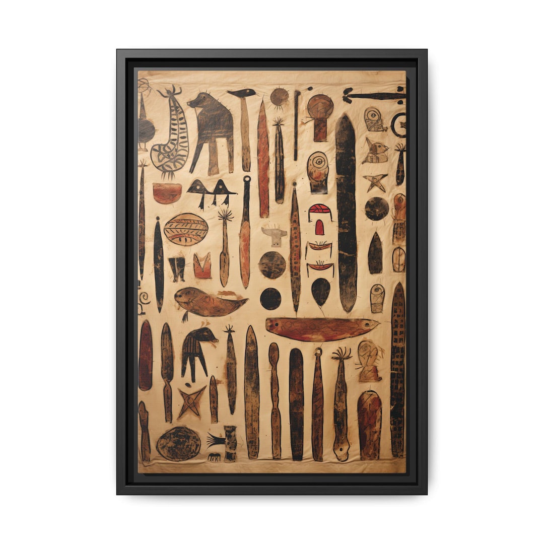 Primitive Tribal Symbol Wall Art | Prehistoric Animal & Ritual Motif ...