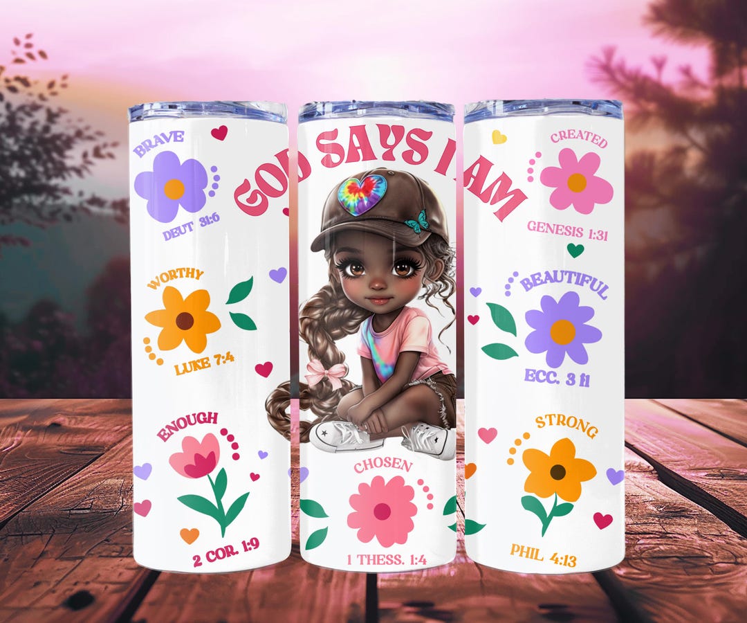 Christian Tumbler Wrap PNG: Chibi Girl, Faith Quotes, Flowers (digital ...