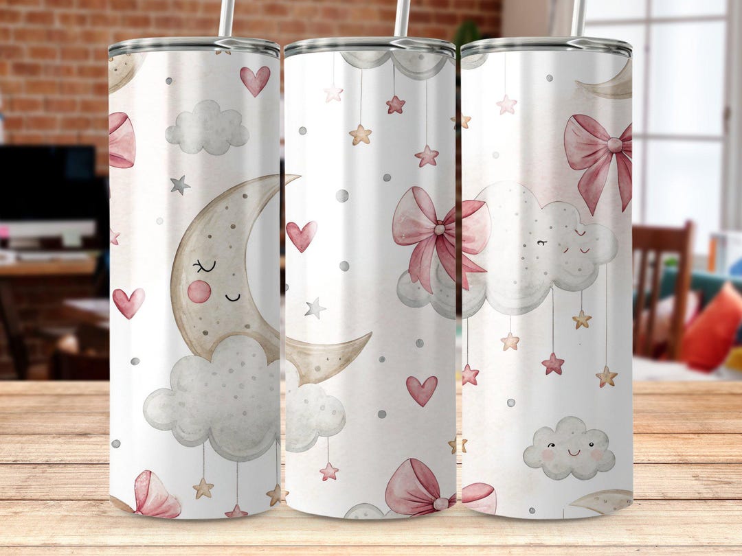 Moon and Cloud Tumbler Wrap PNG: Coquette Style Digital Design (DIY ...