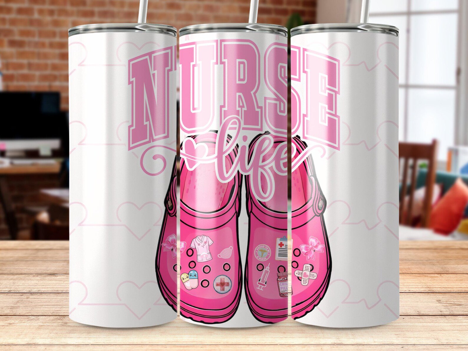 Nurse Life Tumbler Wrap: Pink Crocs, Nurse Charms (PNG Digital Download ...