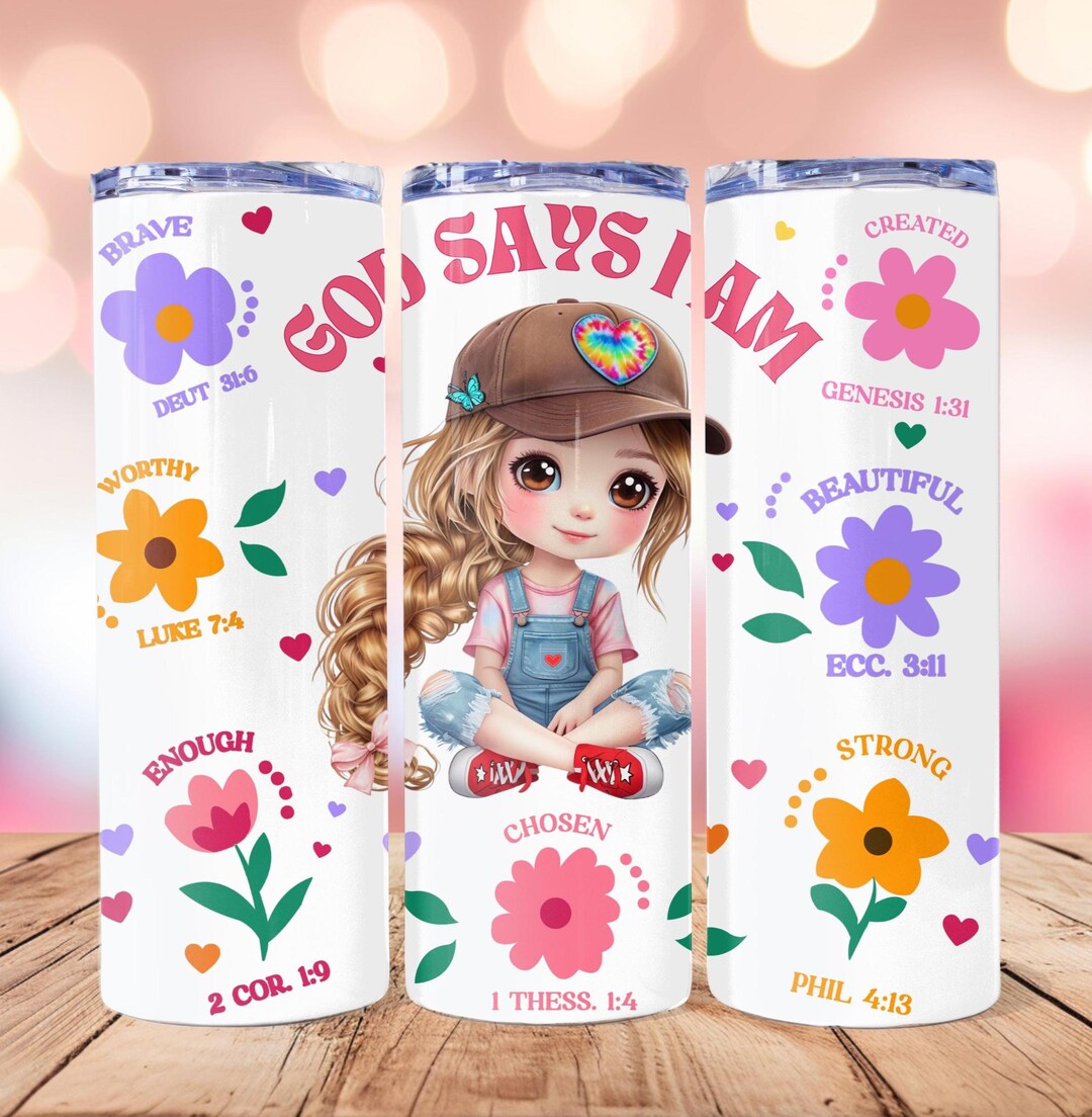 God Says I Am Tumbler Wrap PNG, Chibi Girl Design Tumbler Wrap PNG ...