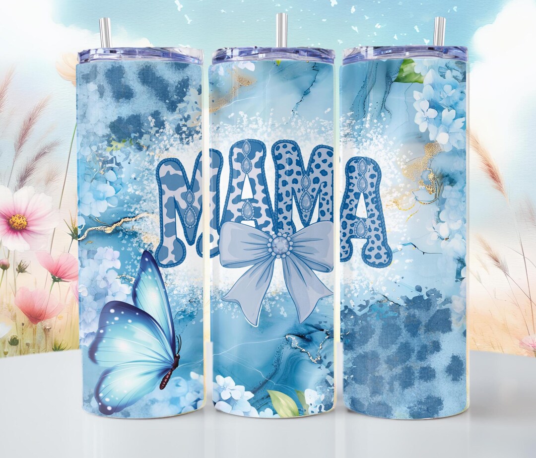 Mama Leopard Print Tumbler Wrap: Blue Floral Butterfly Design (PNG ...