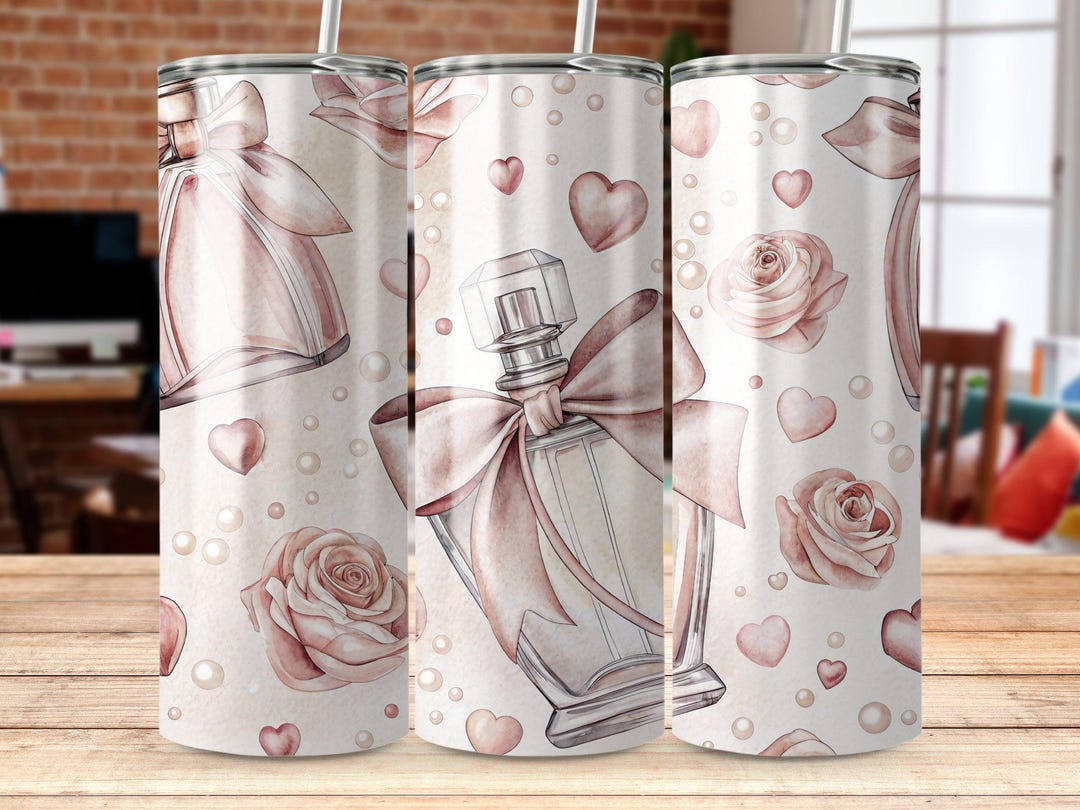 Coquette Perfume Bottle Tumbler Wrap: Rose & Heart Design (PNG Digital ...