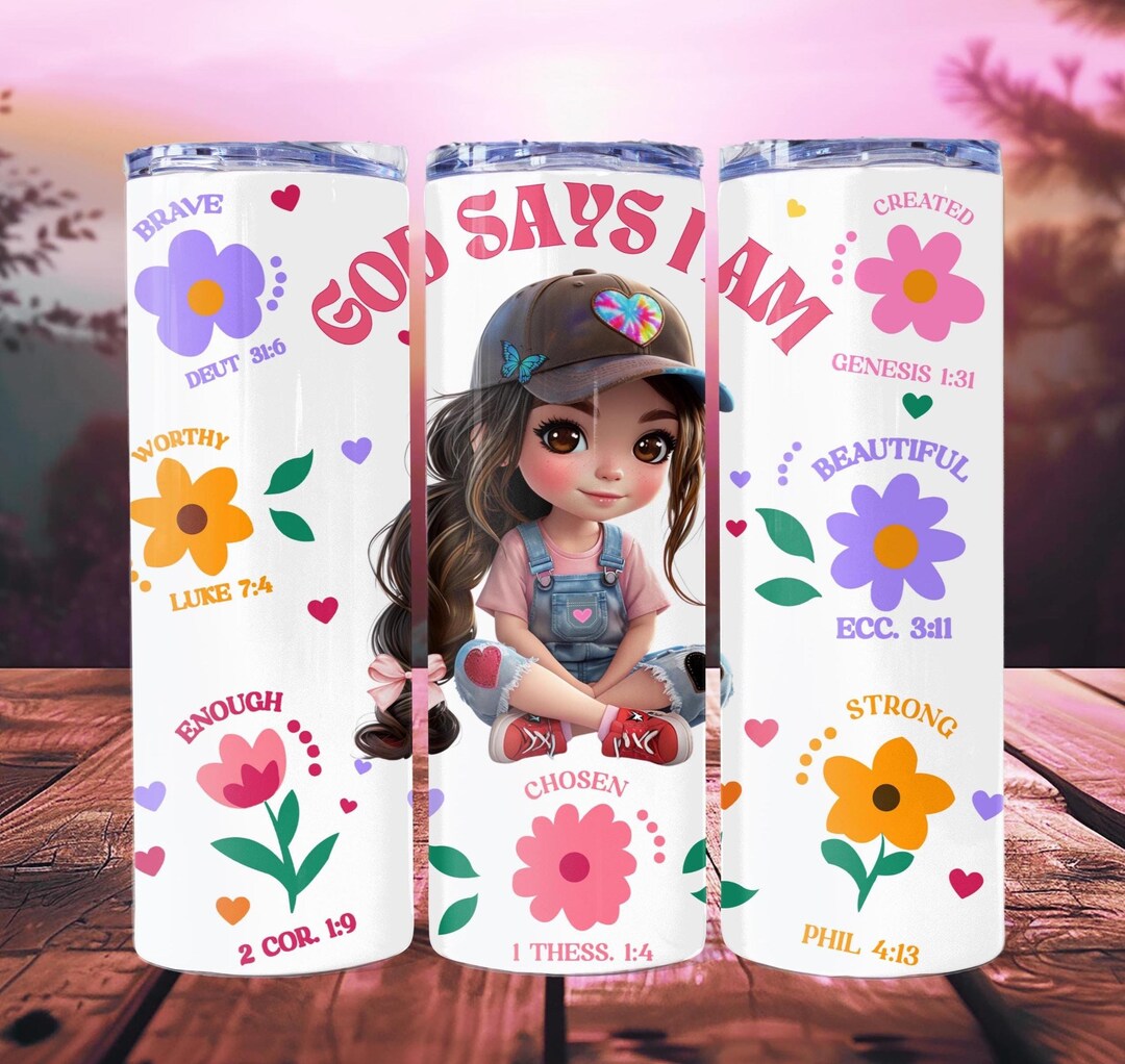 Christian Tumbler Wrap PNG: Chibi Girl, Floral Faith Quotes (digital ...