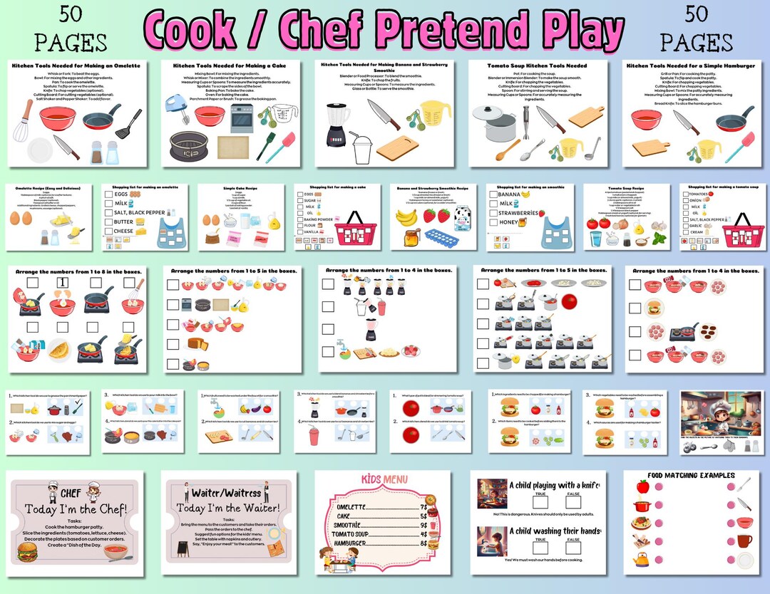 Cook / Chef Pretend Play,kids Cooking Activity Sheets,printable Cooking ...