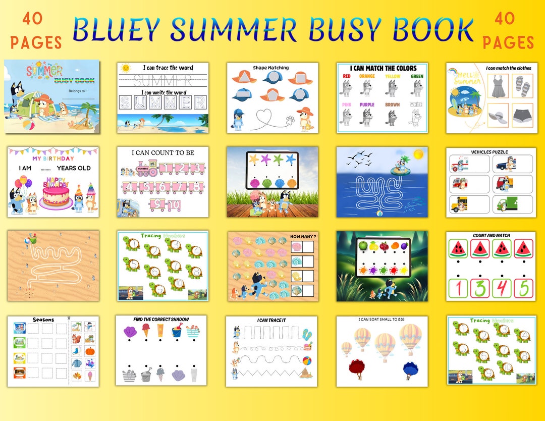 Bluey Summer Busy Book,busy Book Printable,toddler Learning Binder ...