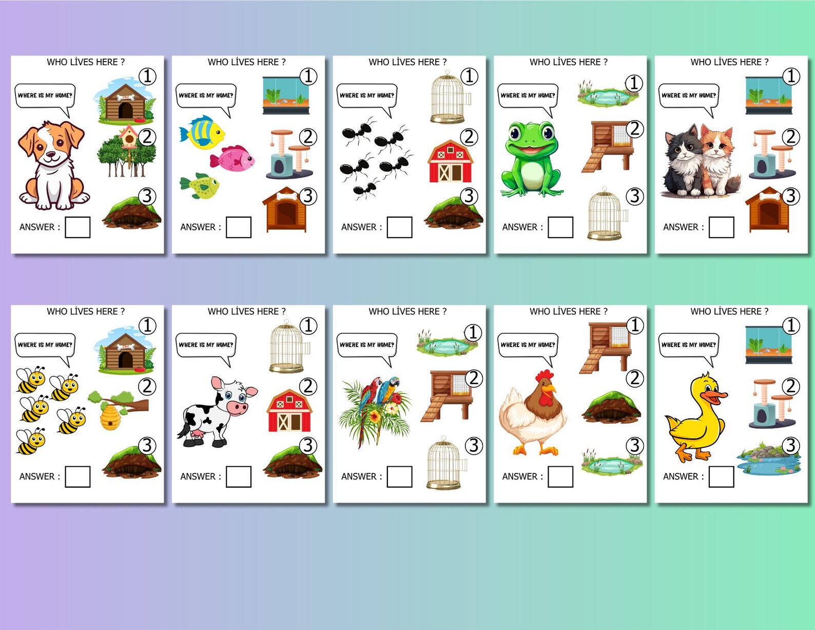 Animals and Homes Matching Activity, Who Lives Here Associations ...