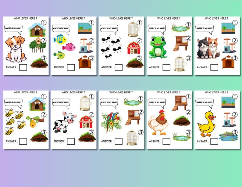 Animals and Homes Matching Activity, Who Lives Here Associations ...