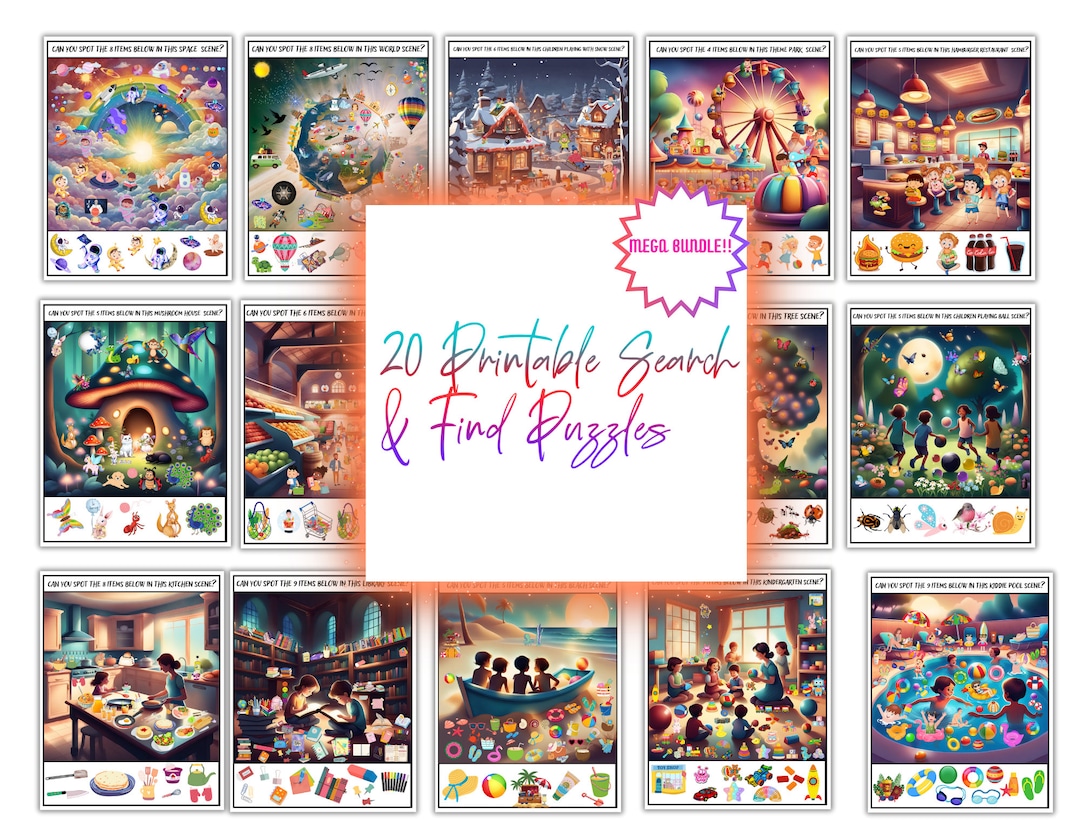 Search & Find Mega Bundle,20 Printable Puzzles for Kids,i Spy Games ...