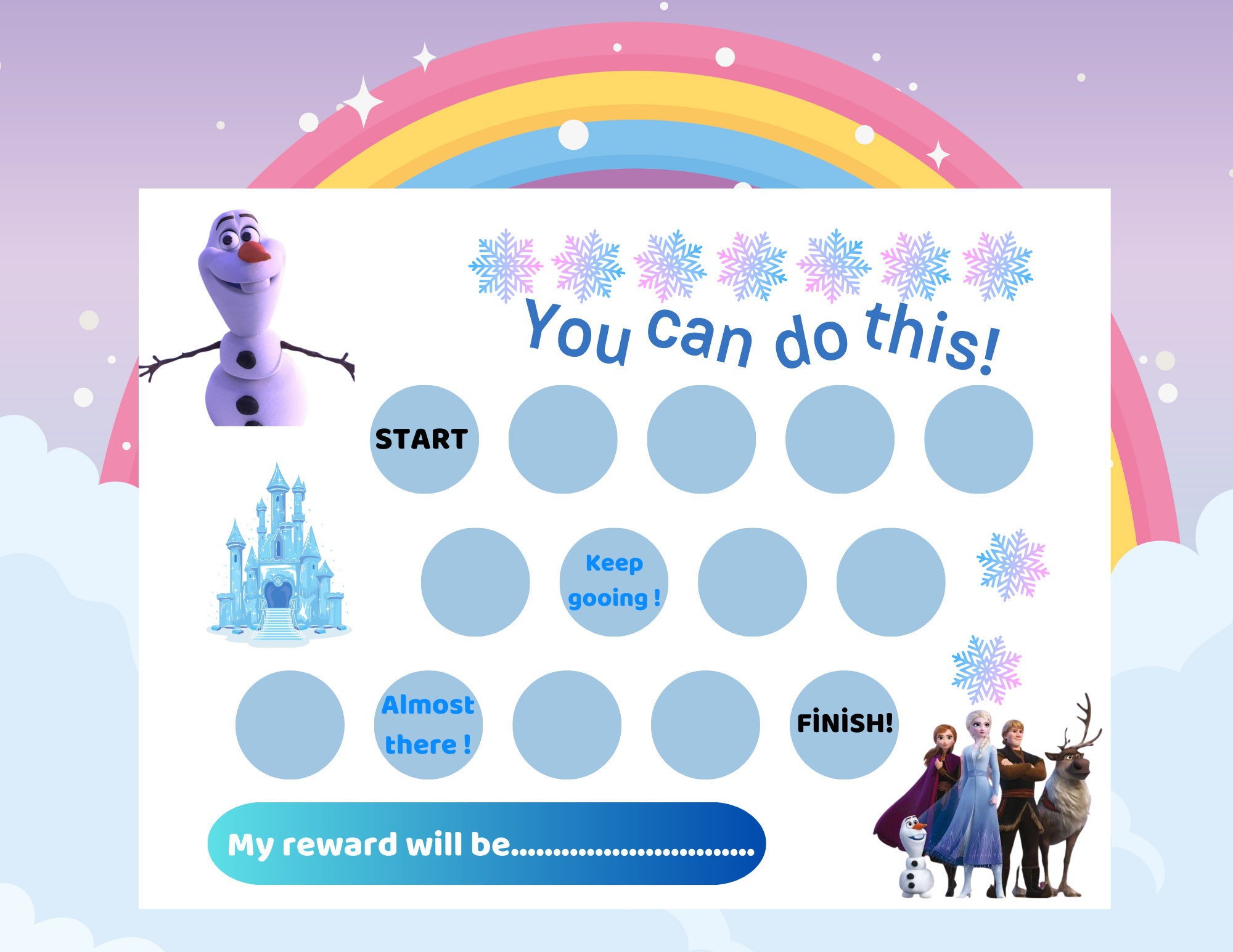 Printable Frozen Reward Chart, Girls Sticker Chart, Instant Download ...