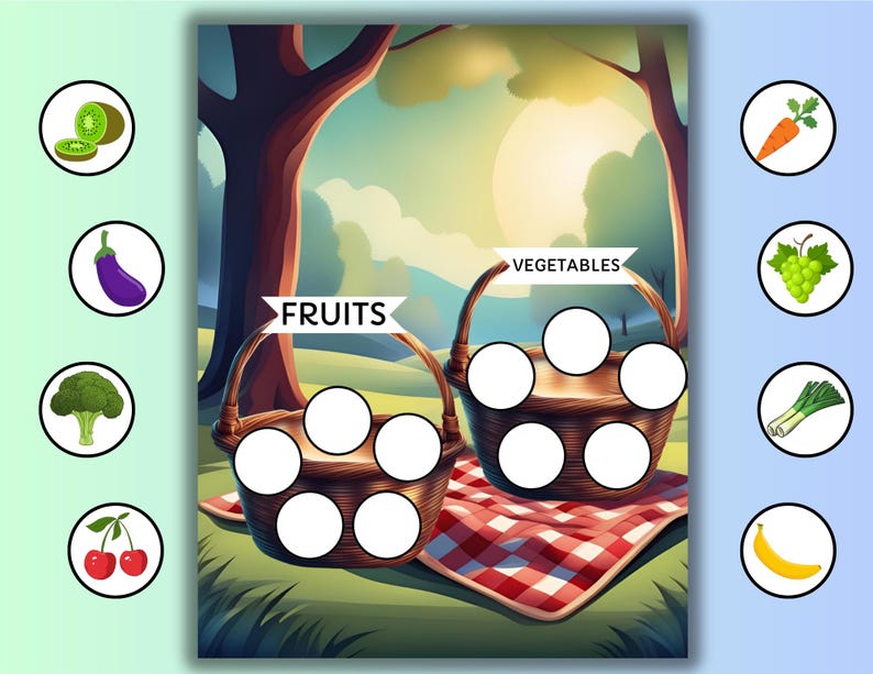 Fruits and Vegetables Sorting Game Printable, Preschool Food ...