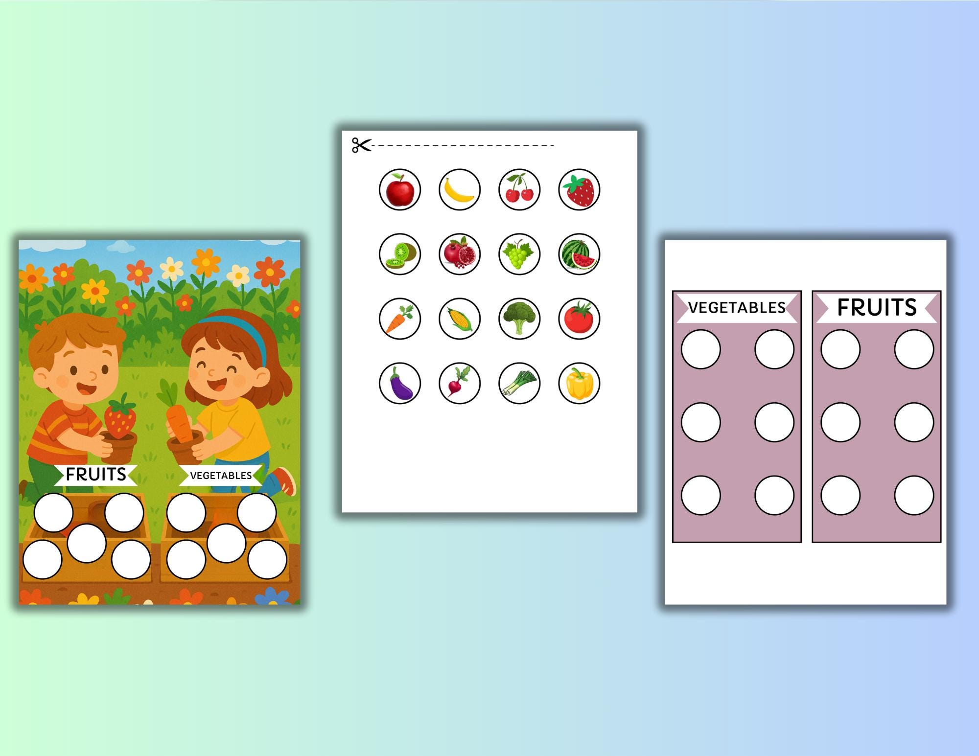Fruits and Vegetables Sorting Game Printable, Preschool Food ...