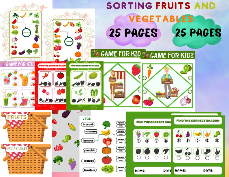 Fruits and Vegetables Sort, Fruits and Vegetables Match,homeschool ...