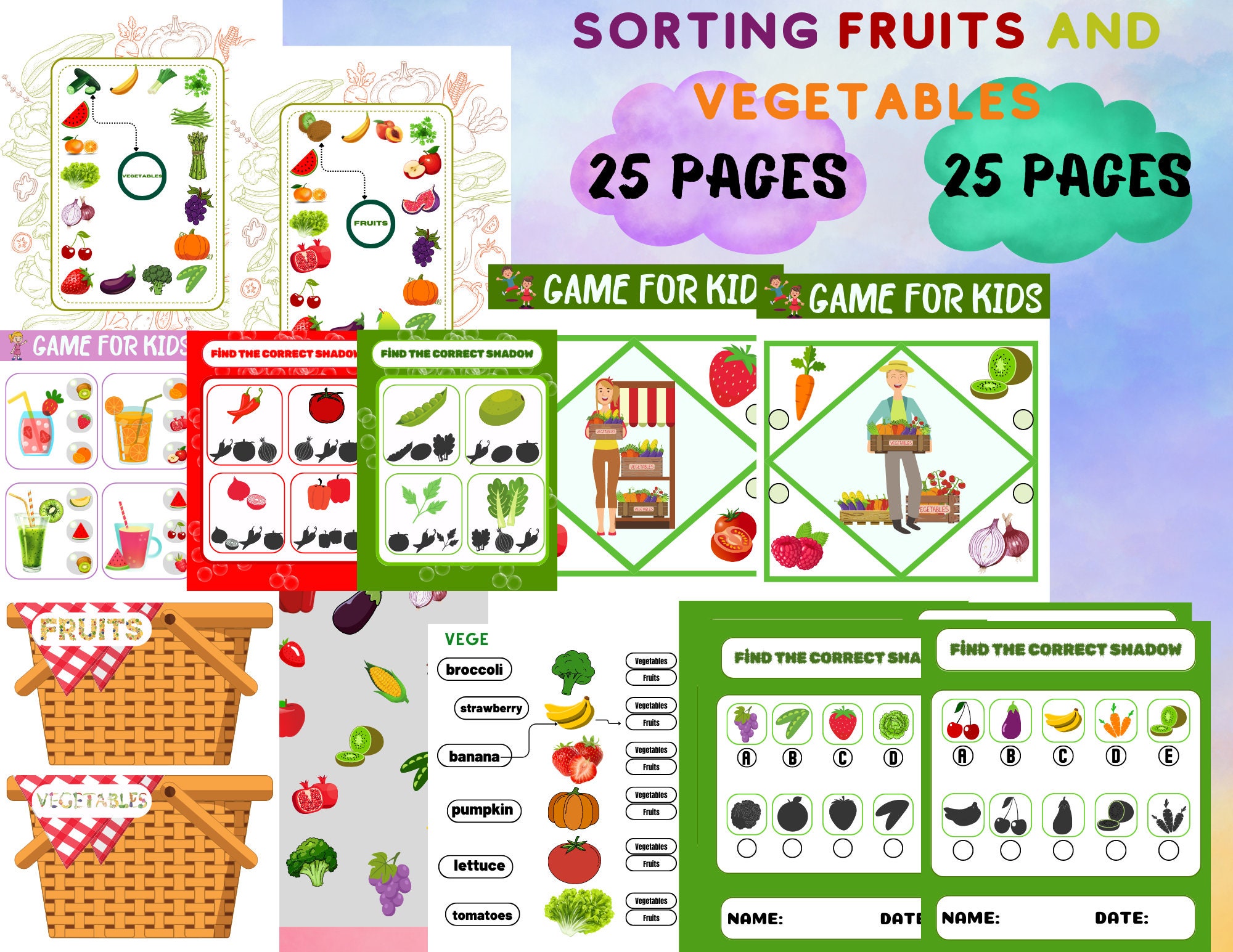 Fruits and Vegetables Sort, Fruits and Vegetables Match,homeschool ...
