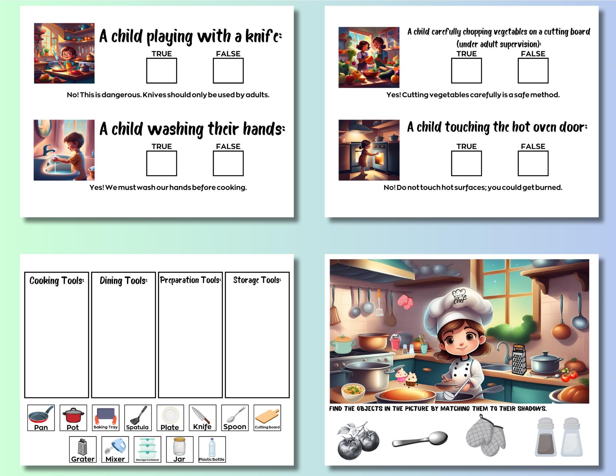 Cook / Chef Pretend Play,kids Cooking Activity Sheets,printable Cooking ...
