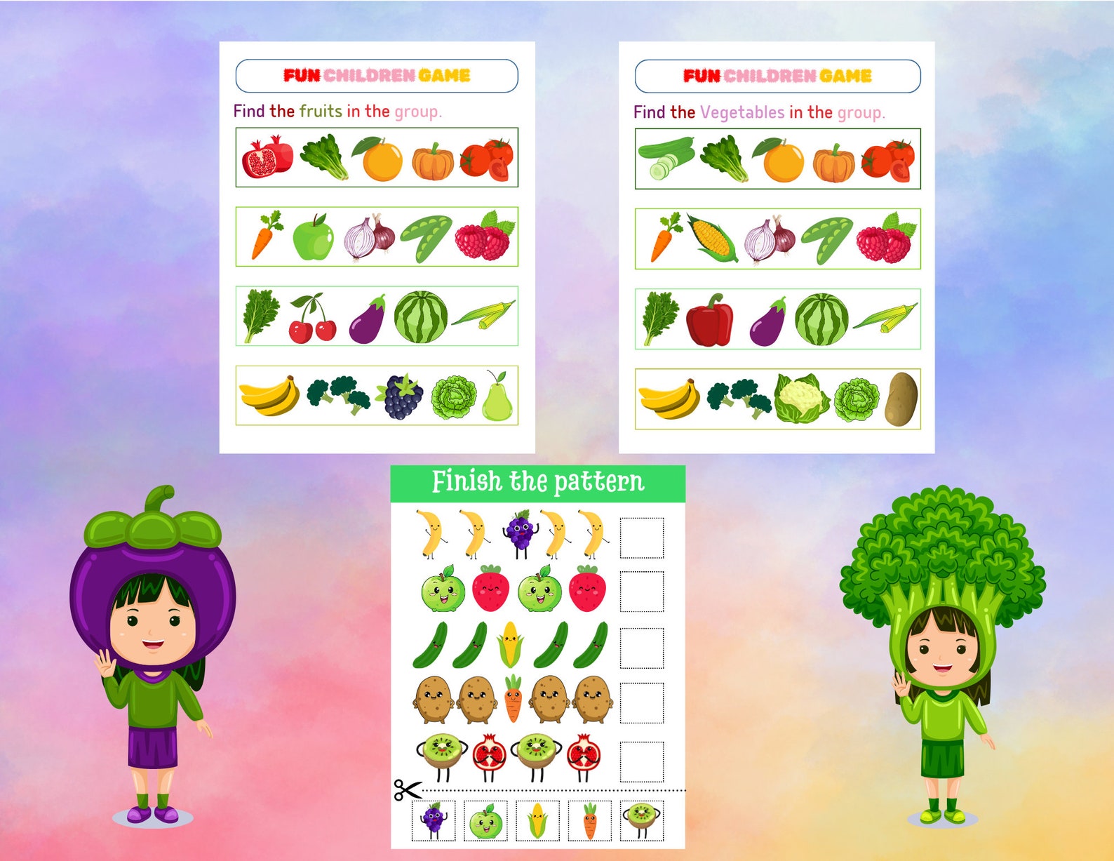 Fruits and Vegetables Sort, Fruits and Vegetables Match,homeschool ...