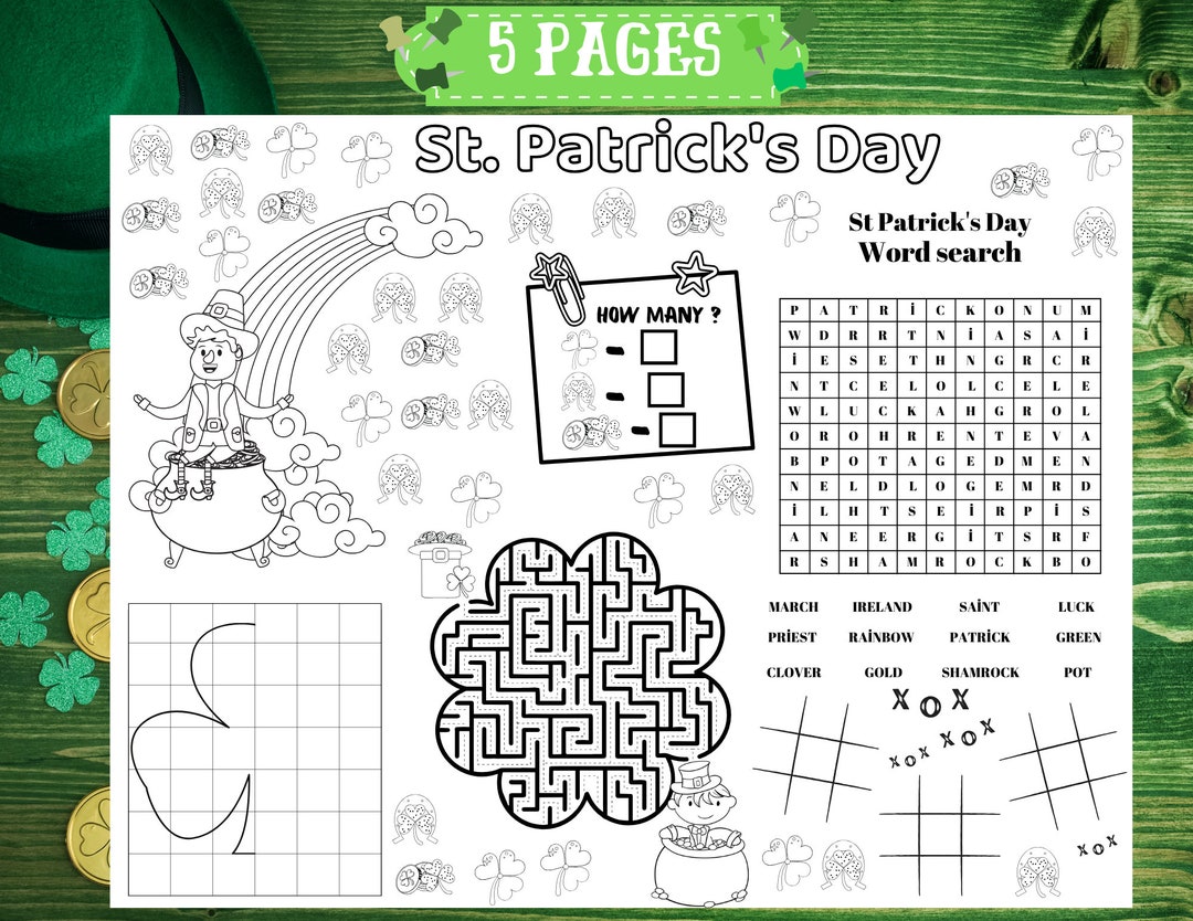 St. Patrick's Day, Coloring Placemat, St. Patrick's Day Activity ...