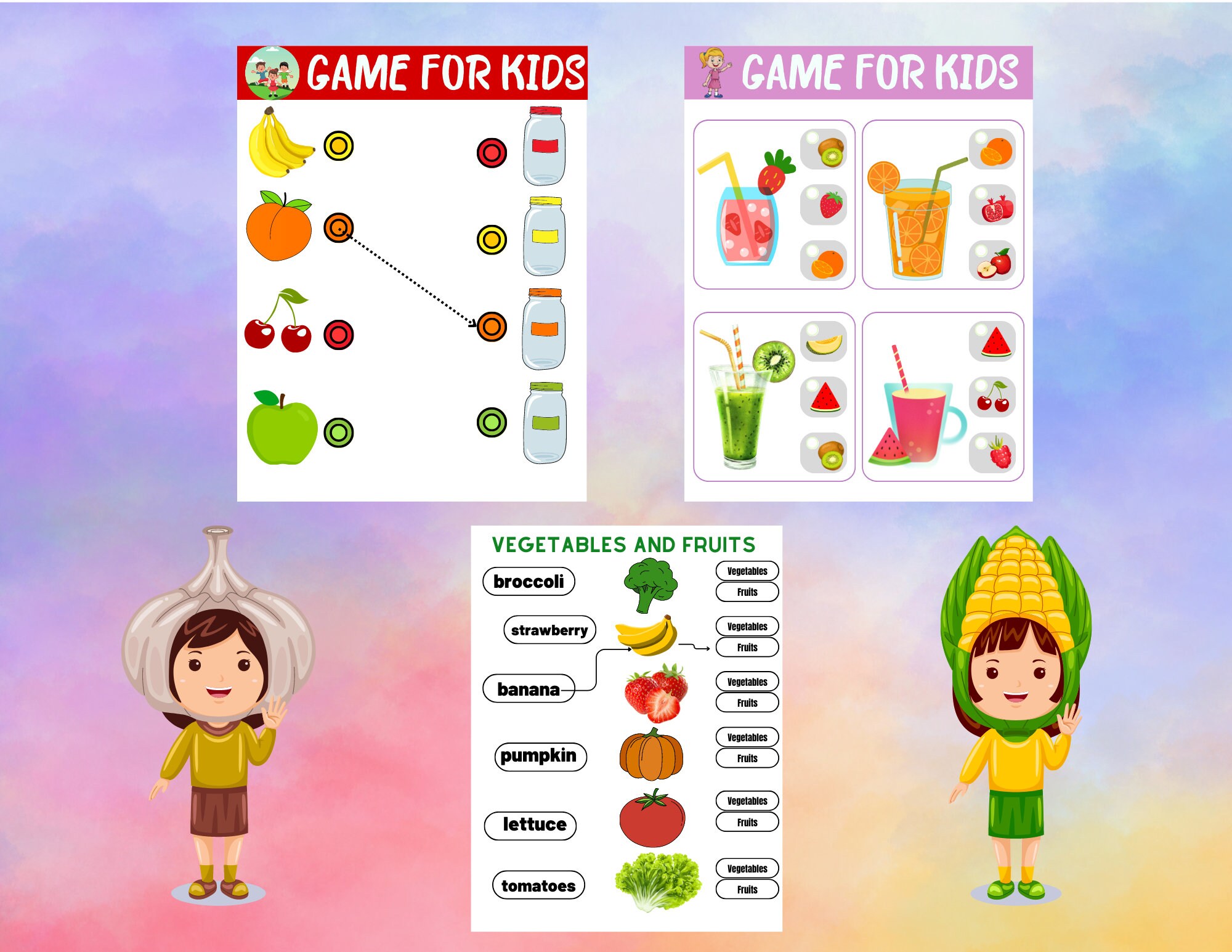 Fruits and Vegetables Sort, Fruits and Vegetables Match,homeschool ...