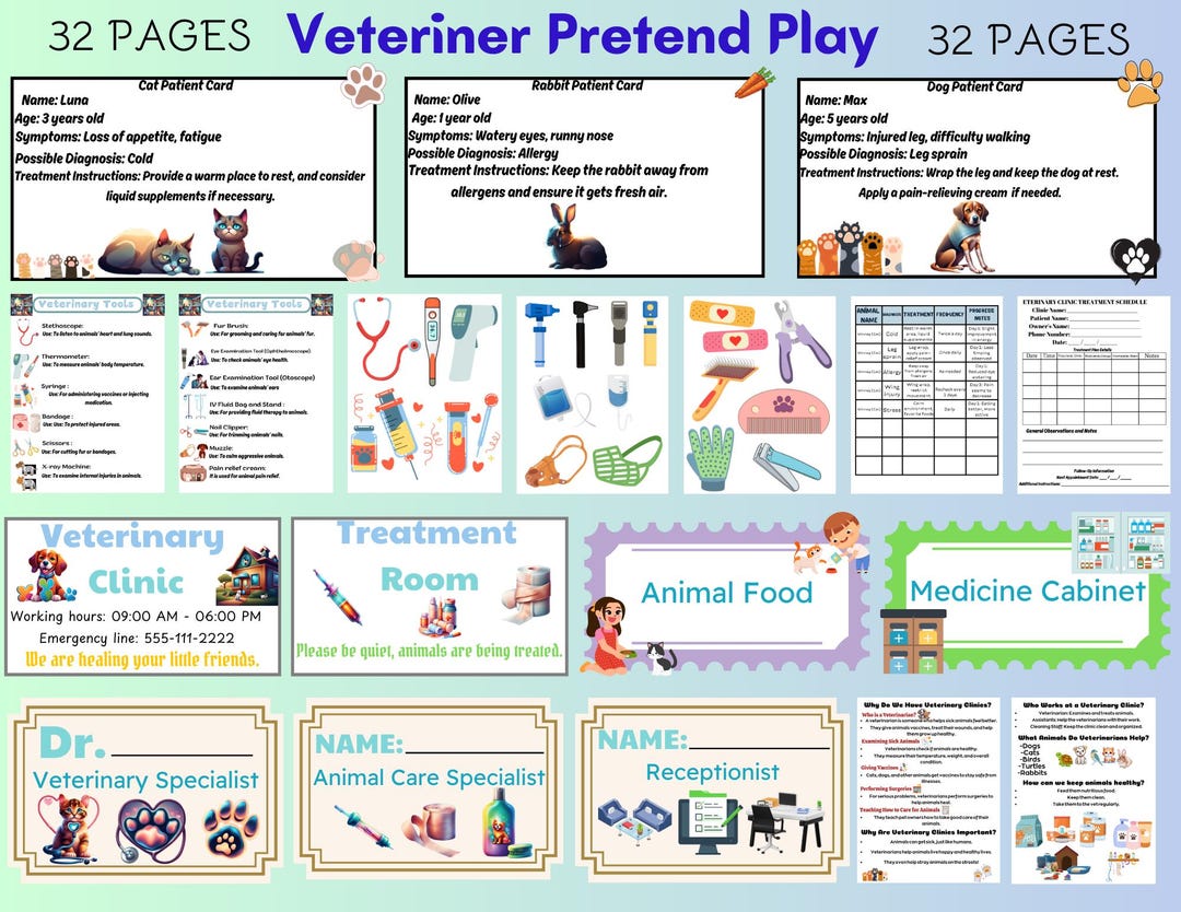 Vet Pretend Play,pretend Vet Set,animal Clinic Play,imaginative Play ...