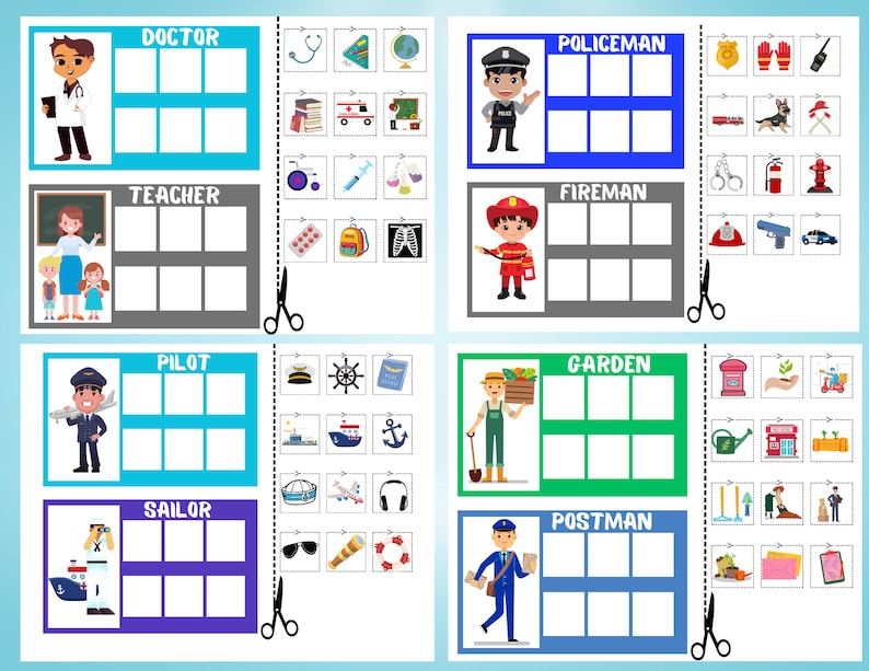 Community Helpers Preschool Sorting Mats. Professions Printable ...