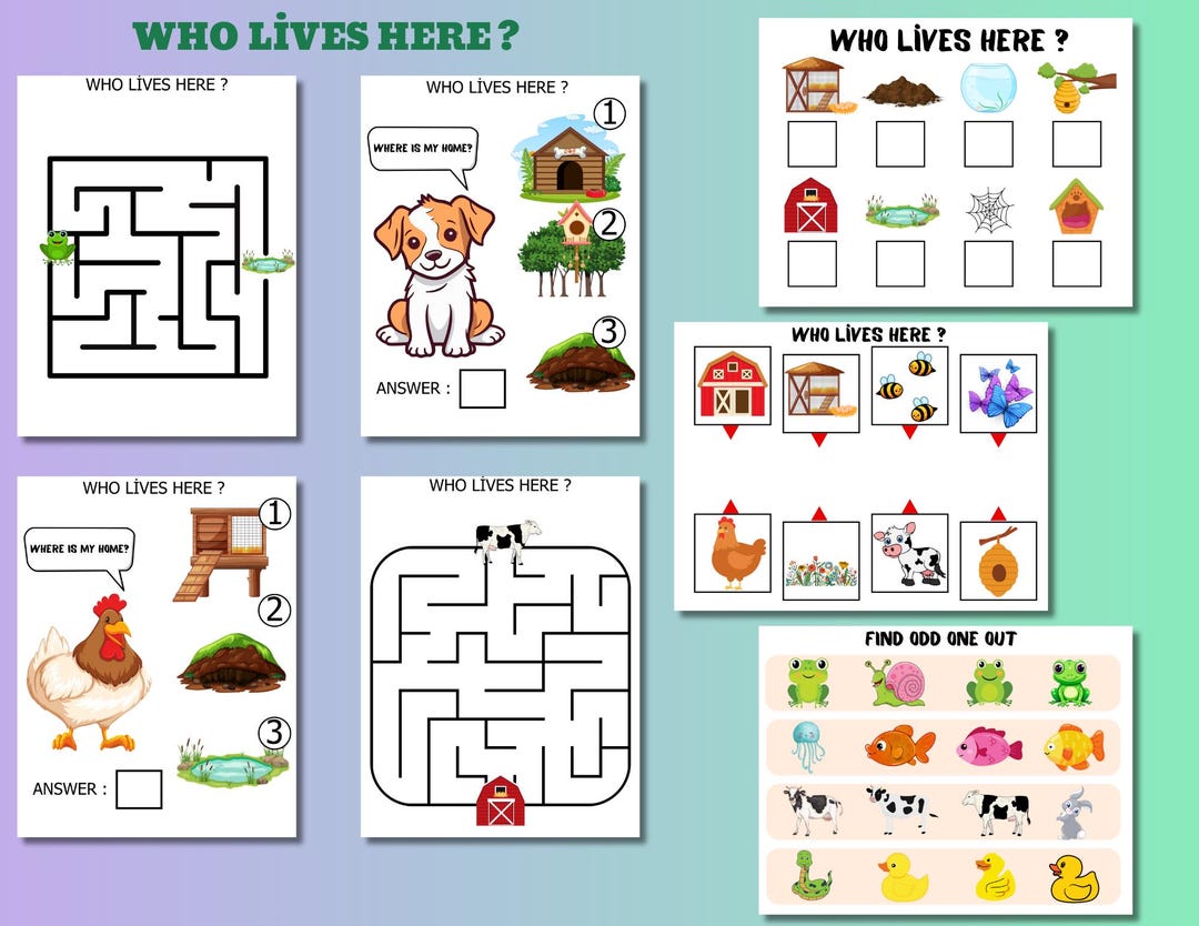 Animals and Homes Matching Activity, Who Lives Here Associations ...