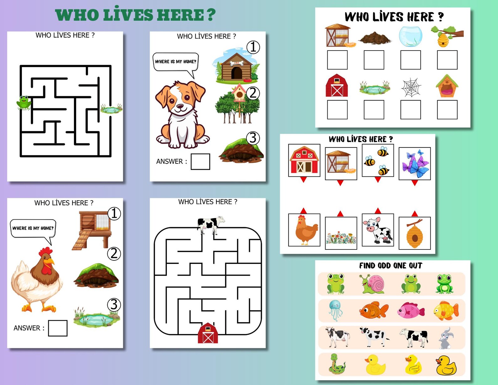Animals and Homes Matching Activity, Who Lives Here Associations ...
