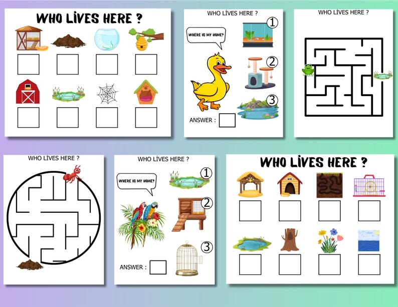 Animals and Homes Matching Activity, Who Lives Here Associations ...