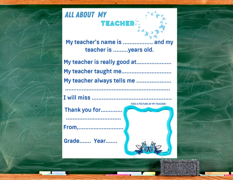 All About My Teacher Survey, Back to School Teacher Questionnaire ...