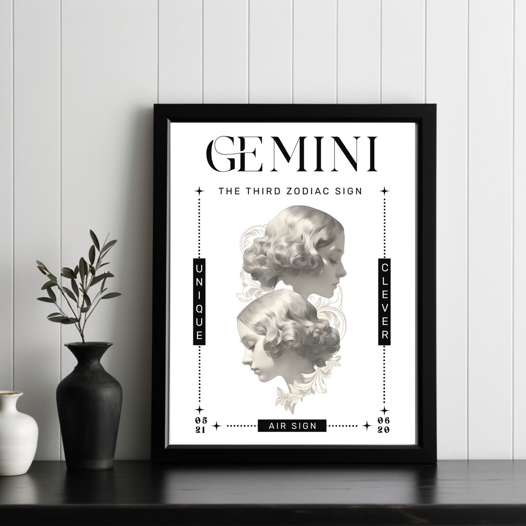 Unique Black and White Gemini Poster | Astrology Poster | Gemini Gifts ...
