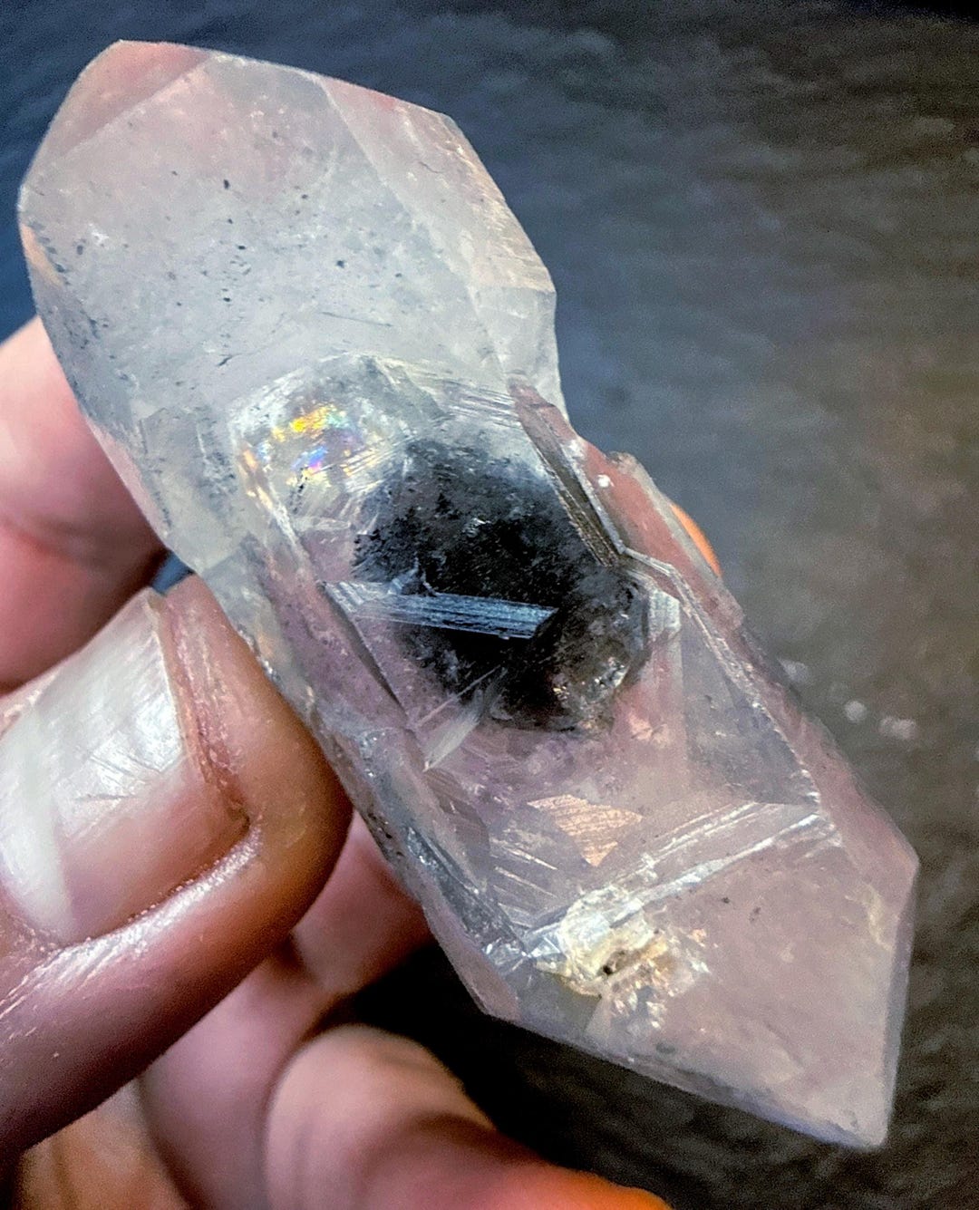 Double Terminated Quartz Crystal, Black Phantom, Rainbow Inclusions ...