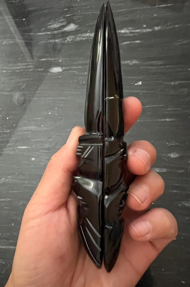 Hand-carved Obsidian Knife Sculpture: Volcanic Glass Decorative Carving ...