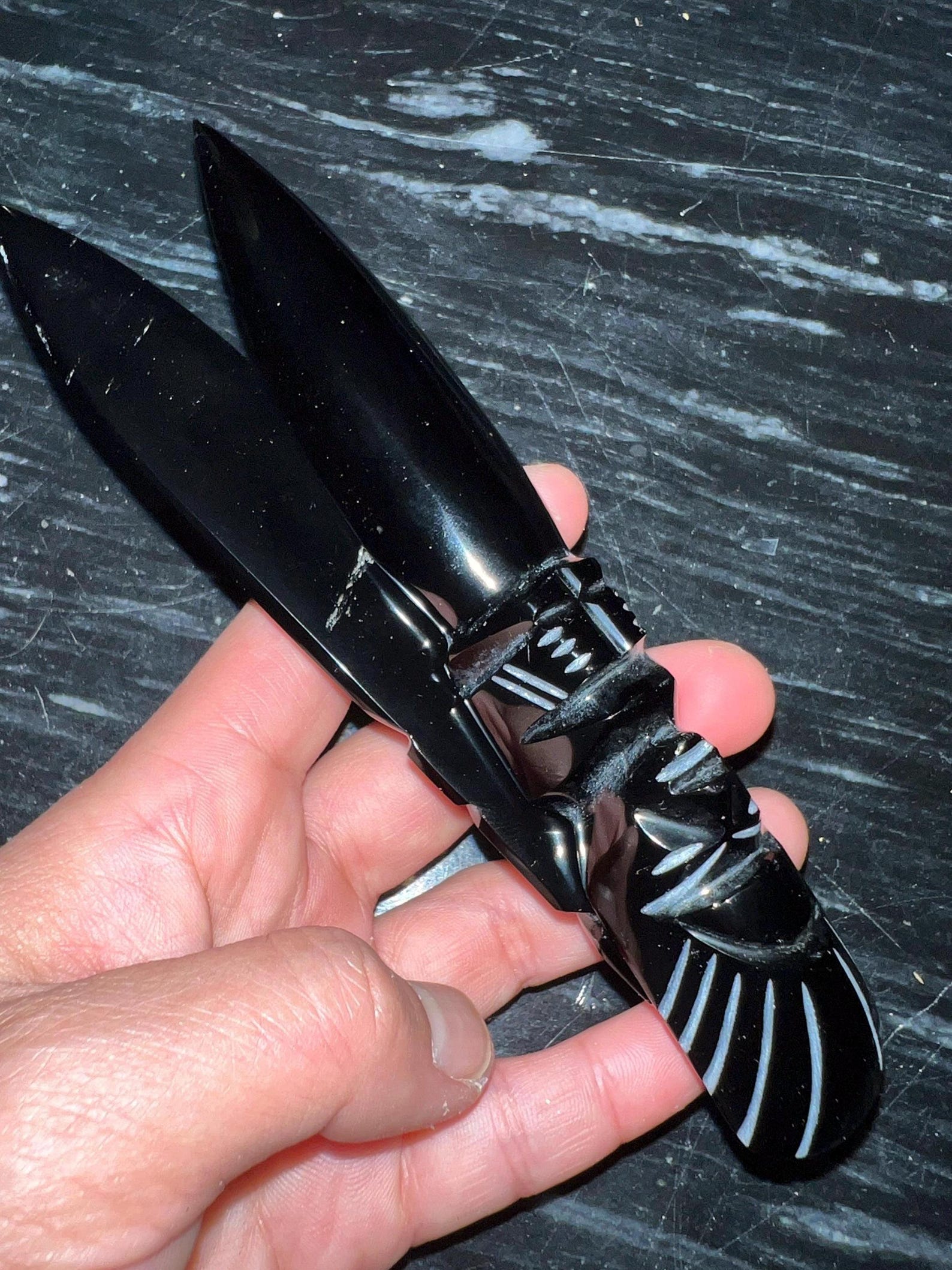 Hand-carved Obsidian Knife Sculpture: Volcanic Glass Decorative Carving ...