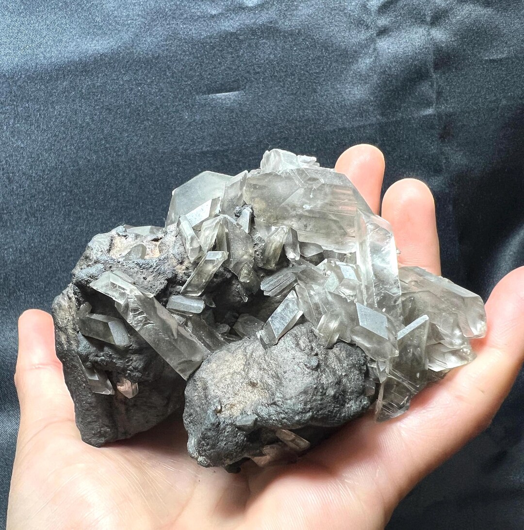 Gypsum (var: Selenite) | Gemmy Transparent Selenite Crystals on a Marl ...